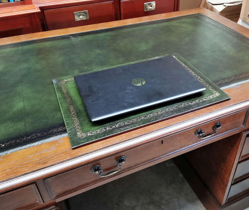 Green Leather Lap Top Mat, Leather Desk Top Mat, Desk Mat, Mouse Mat ...