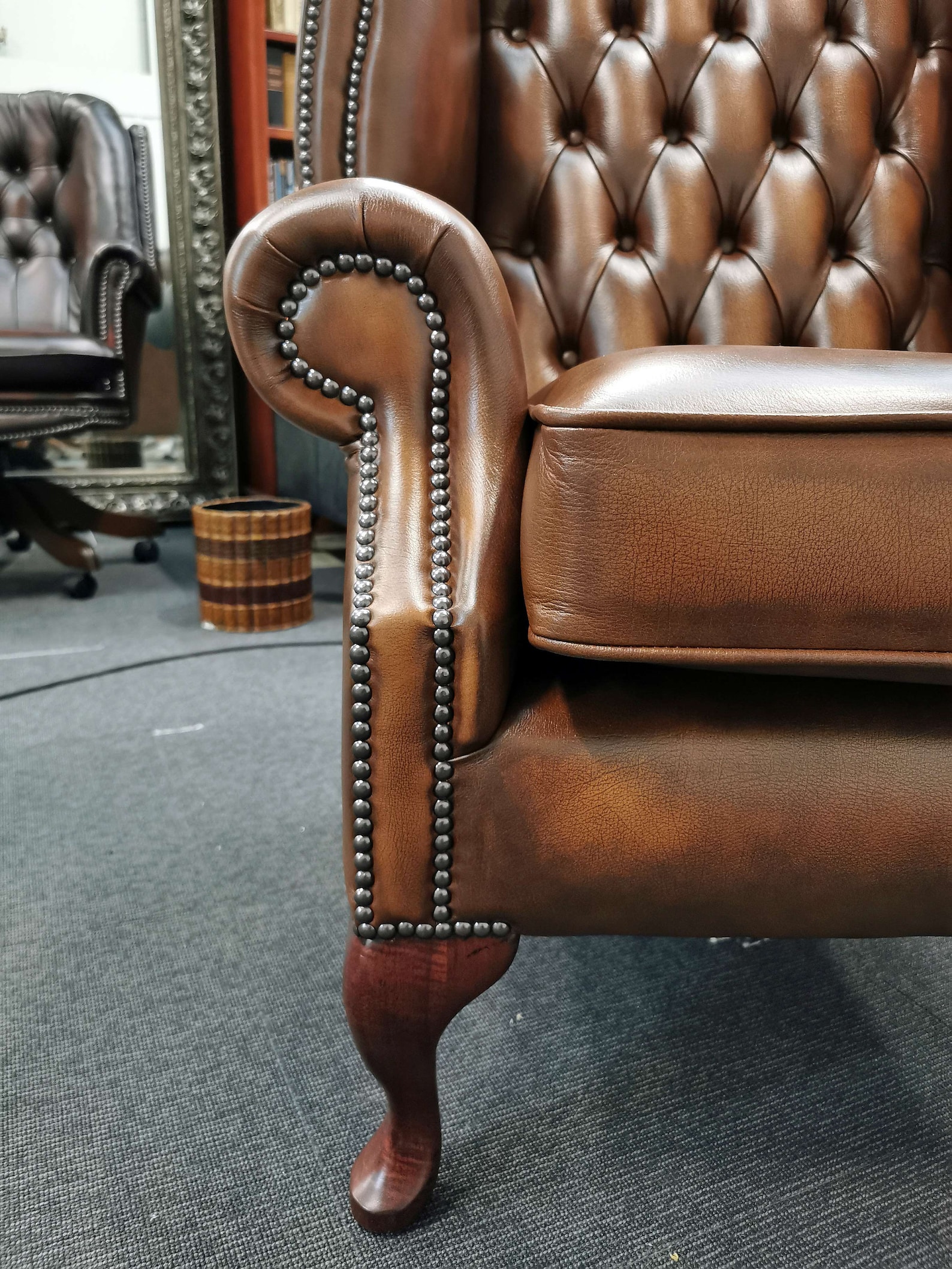 2 X Chesterfield Scroll Wing High Back Chairs Antique Tan Leather - Etsy