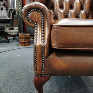 2 X Chesterfield Scroll Wing High Back Chairs Antique Tan Leather - Etsy