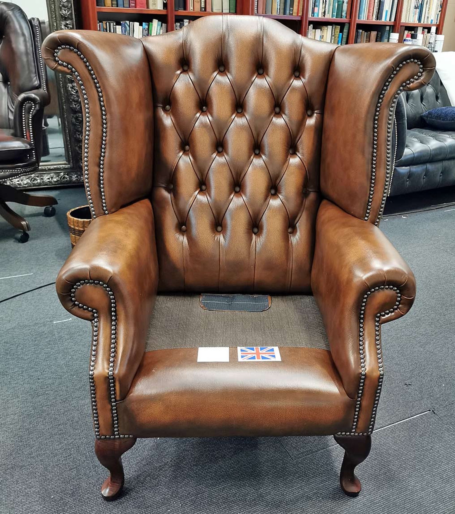 2 X Chesterfield Scroll Wing High Back Chairs Antique Tan Leather - Etsy