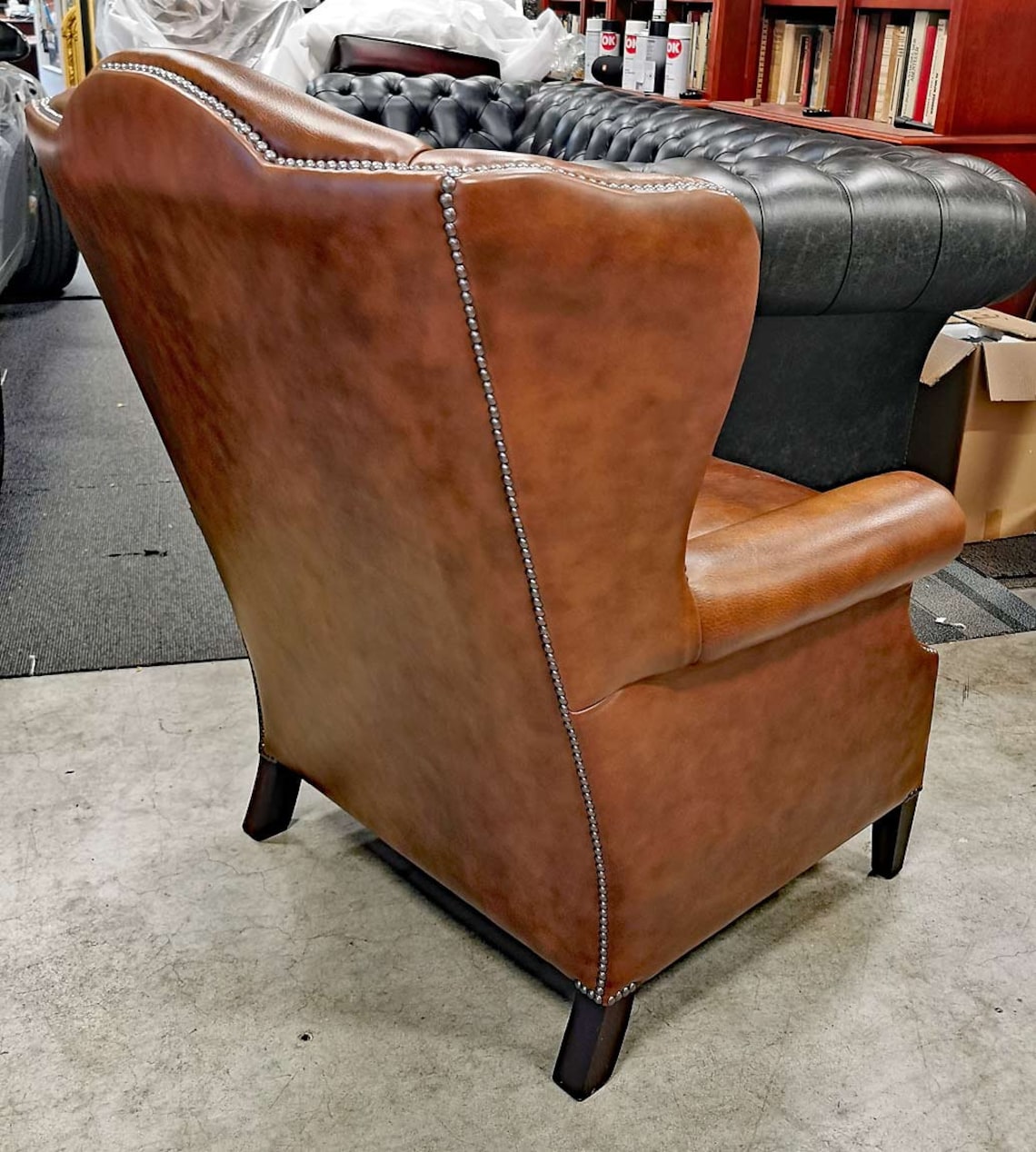 Chesterfield Wing Armchair Antique Tan brown Leather, Made in Our ...