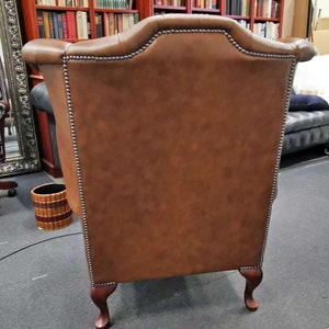 2 X Chesterfield Scroll Wing High Back Chairs Antique Tan Leather - Etsy