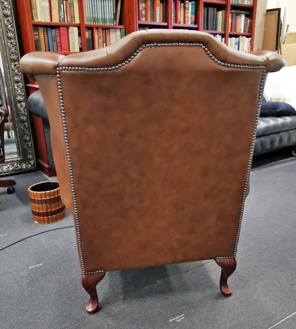 2 X Chesterfield Scroll Wing High Back Chairs Antique Tan Leather - Etsy UK