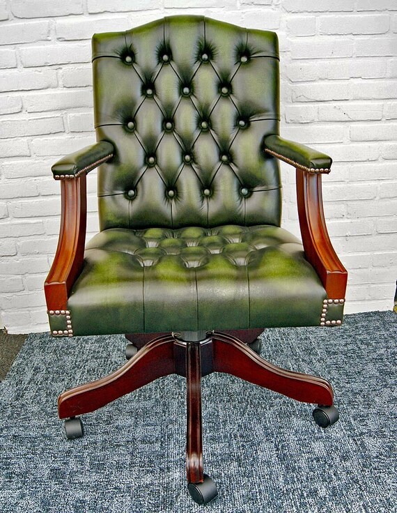 Vintage green leather office chair store