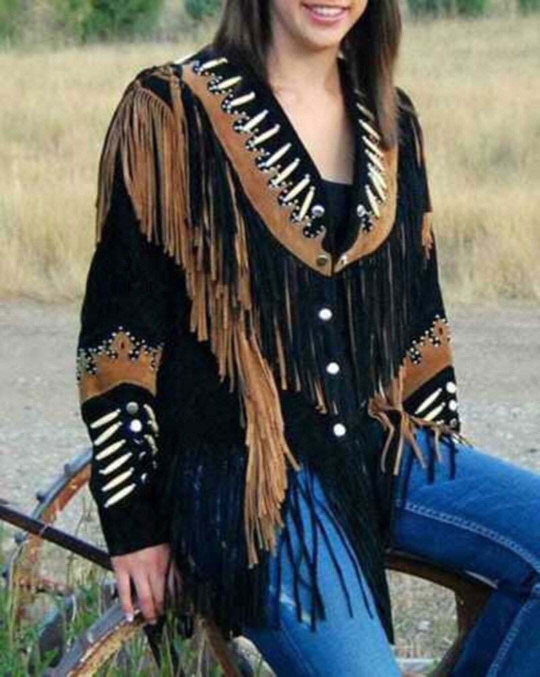 The Native American Western Women Cow Leather Jacket With Fringe and ...