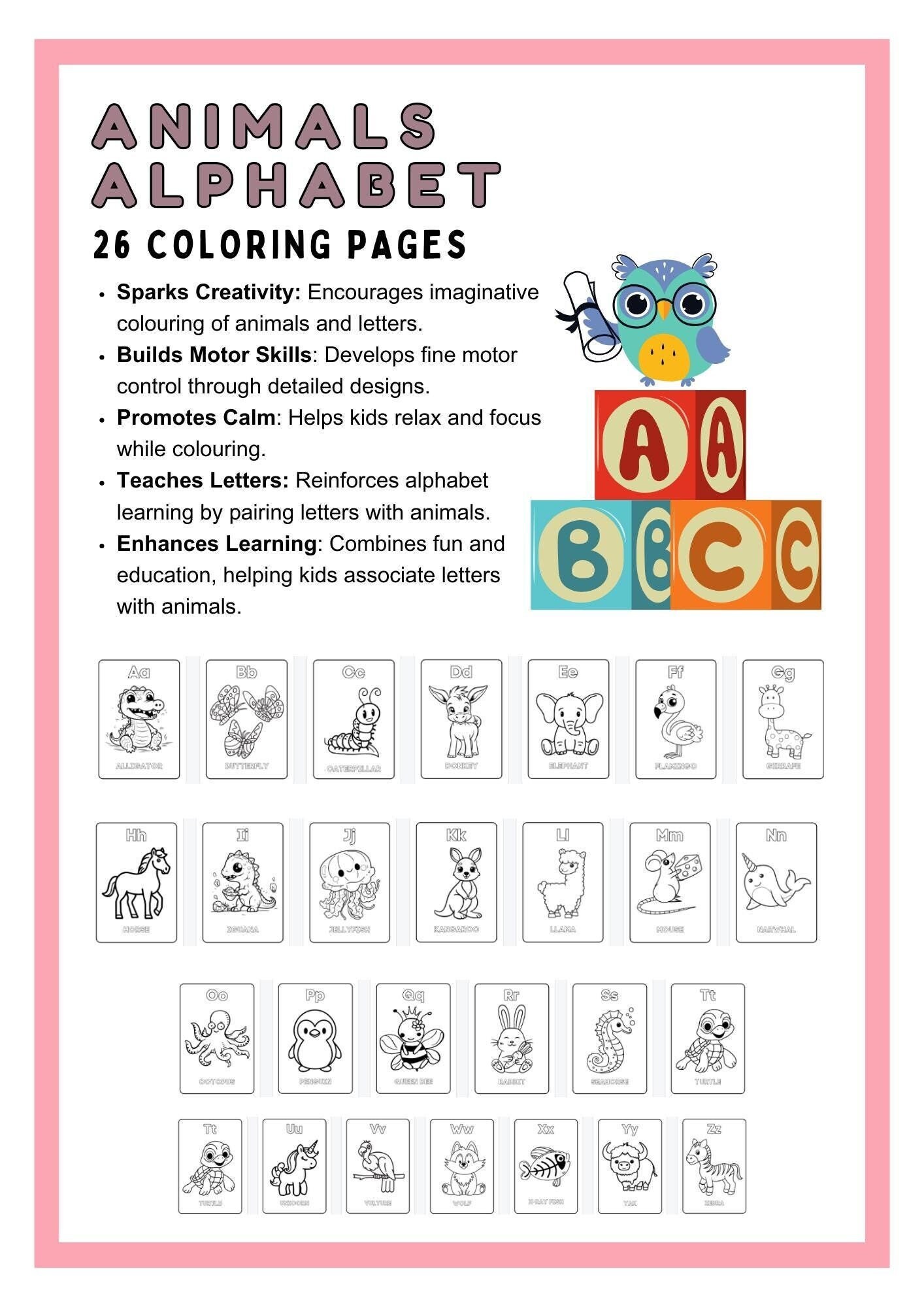 Alphabet Coloring Pages | Animal Letter Learning Cards | Printable Kids ...