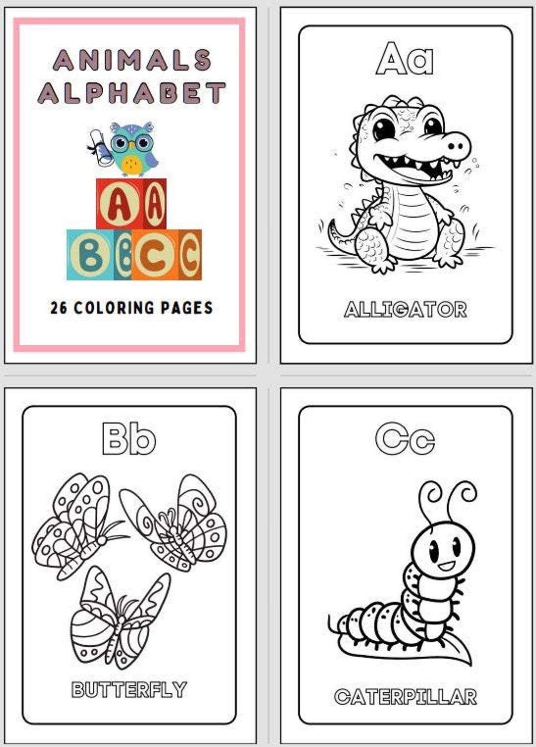 Alphabet Coloring Pages | Animal Letter Learning Cards | Printable Kids ...