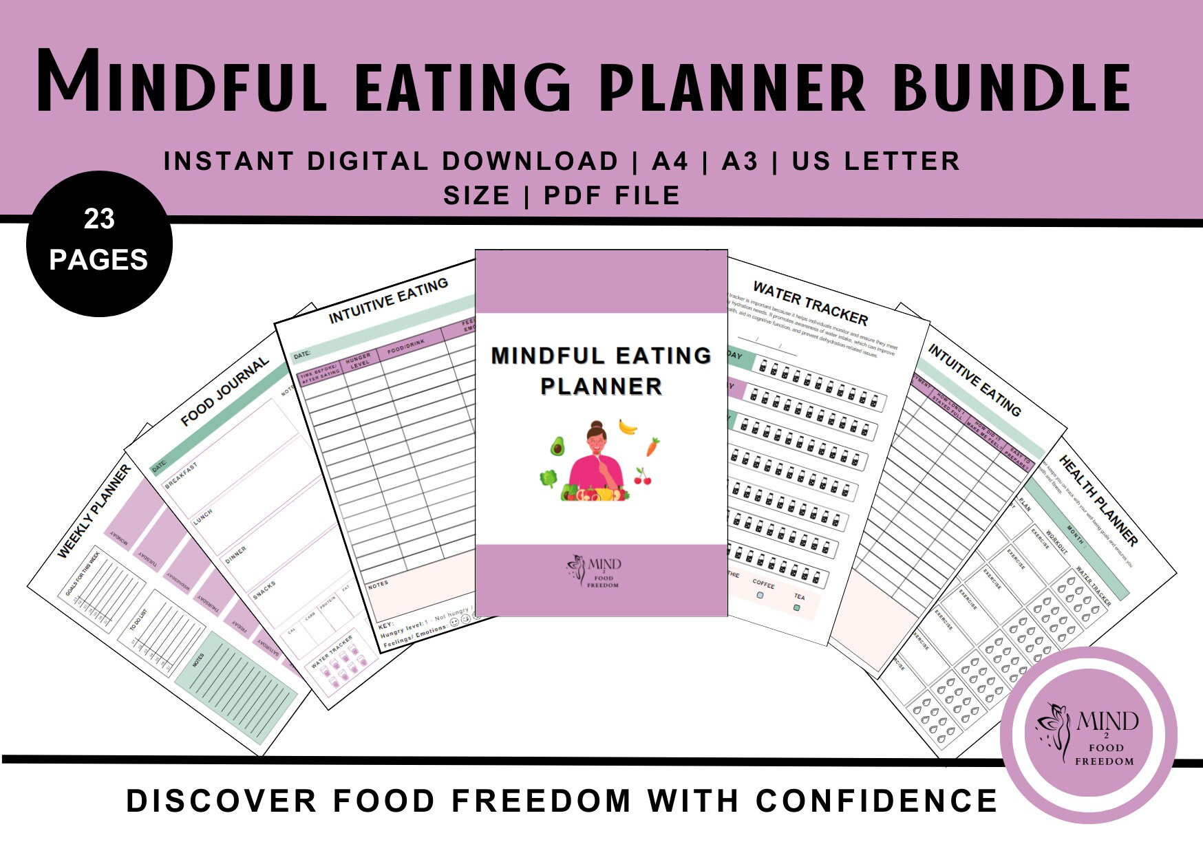 Mindful Eating Planner Bundle | Emotional Eating Journal & Food Freedom ...