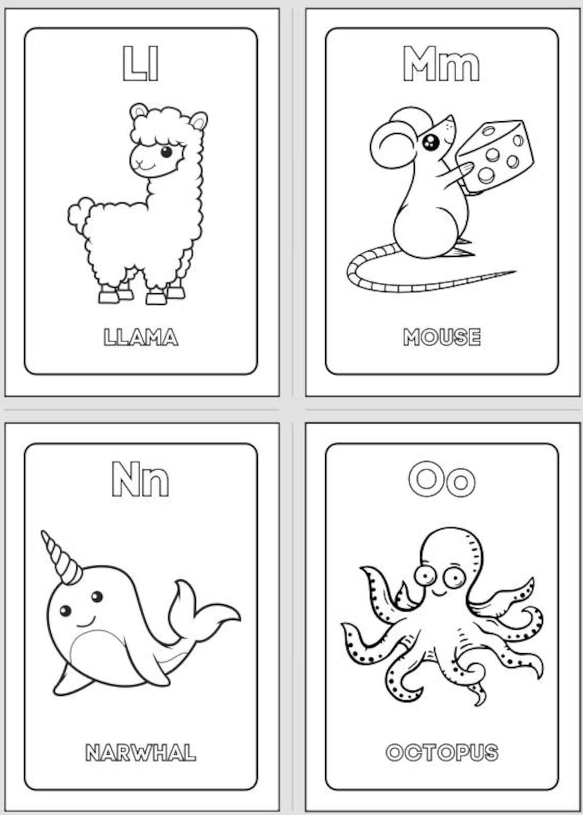 Alphabet Coloring Pages | Animal Letter Learning Cards | Printable Kids ...