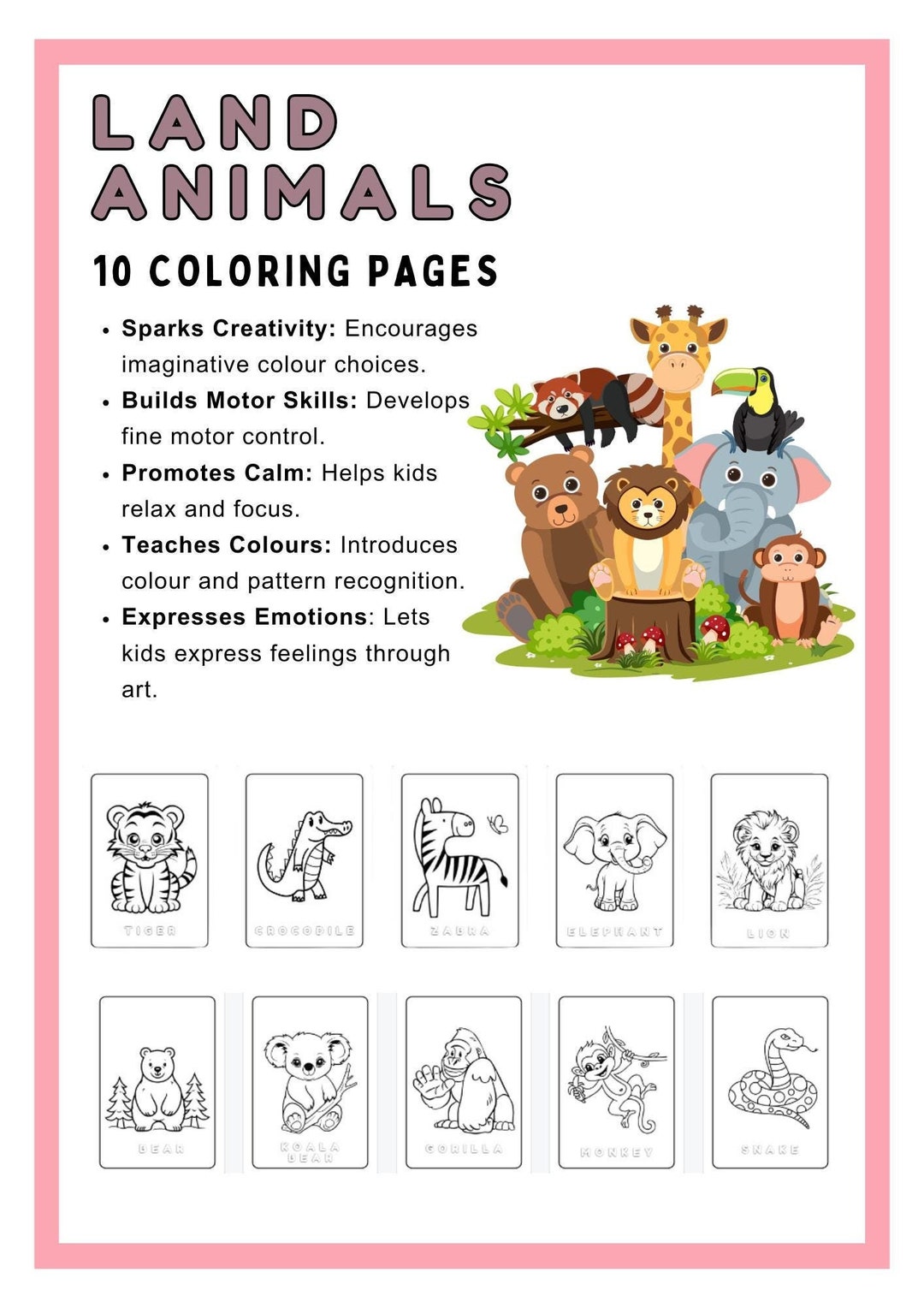 Land Animal Coloring Pages Kids Activity Animals Coloring Learning ...