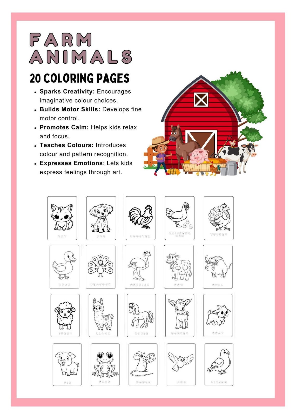 Farm Animal Coloring Pages: Kids Printable Activity (PDF Download A4 ...