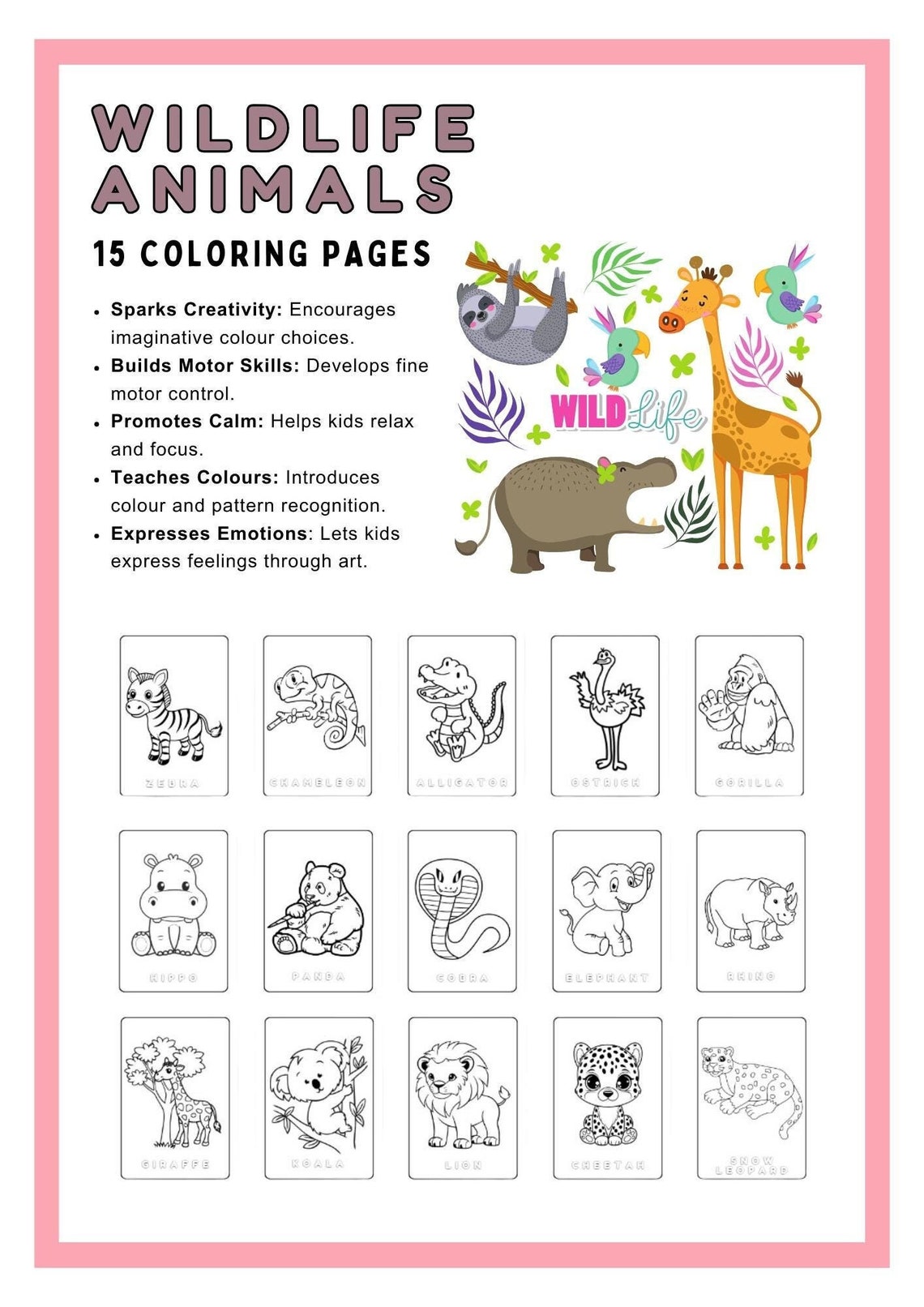 Wildlife Animals Coloring Pages Kids Activity Learn Letters Animals ...