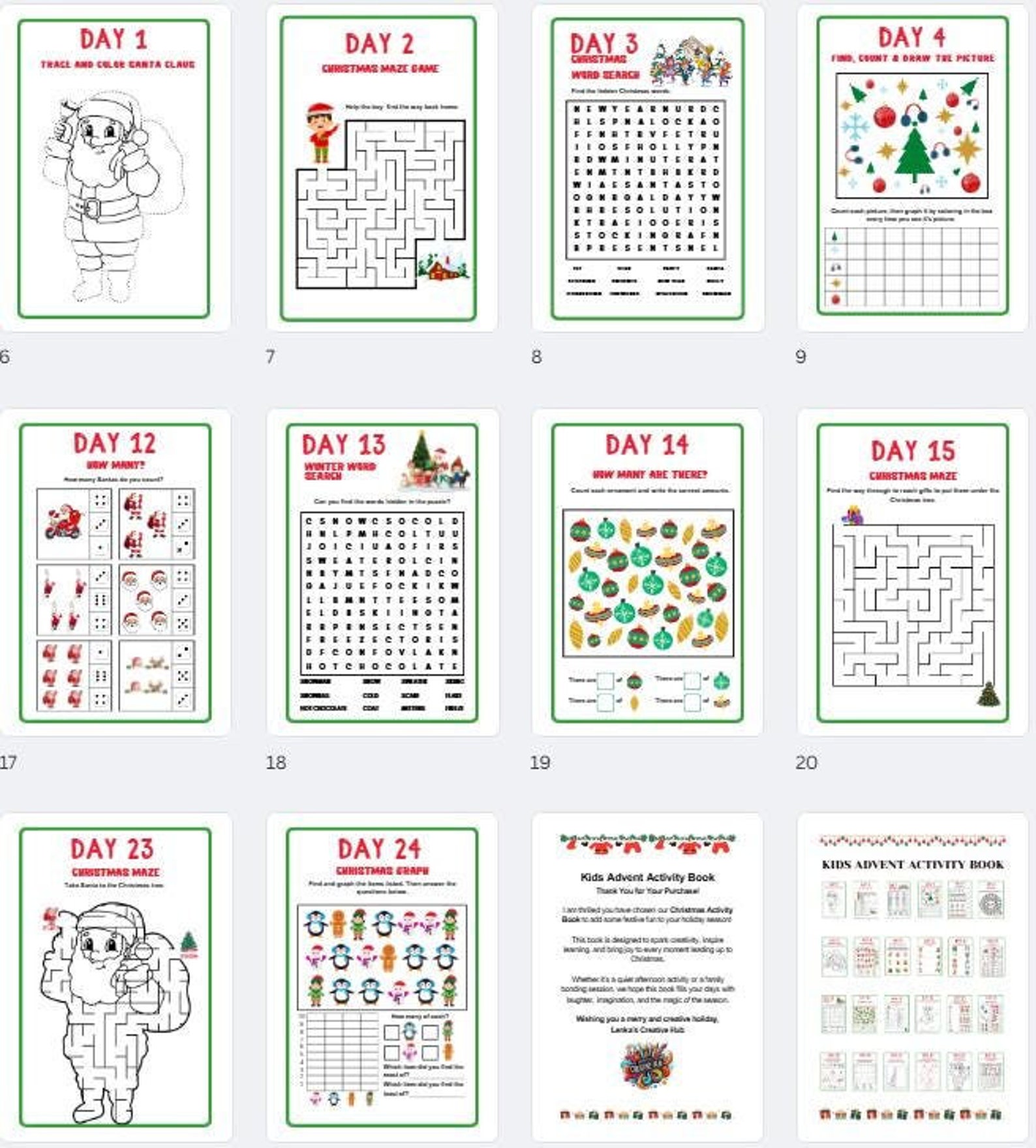 Advent Activity Book -christmas for Kids -advent Calendar -printable ...
