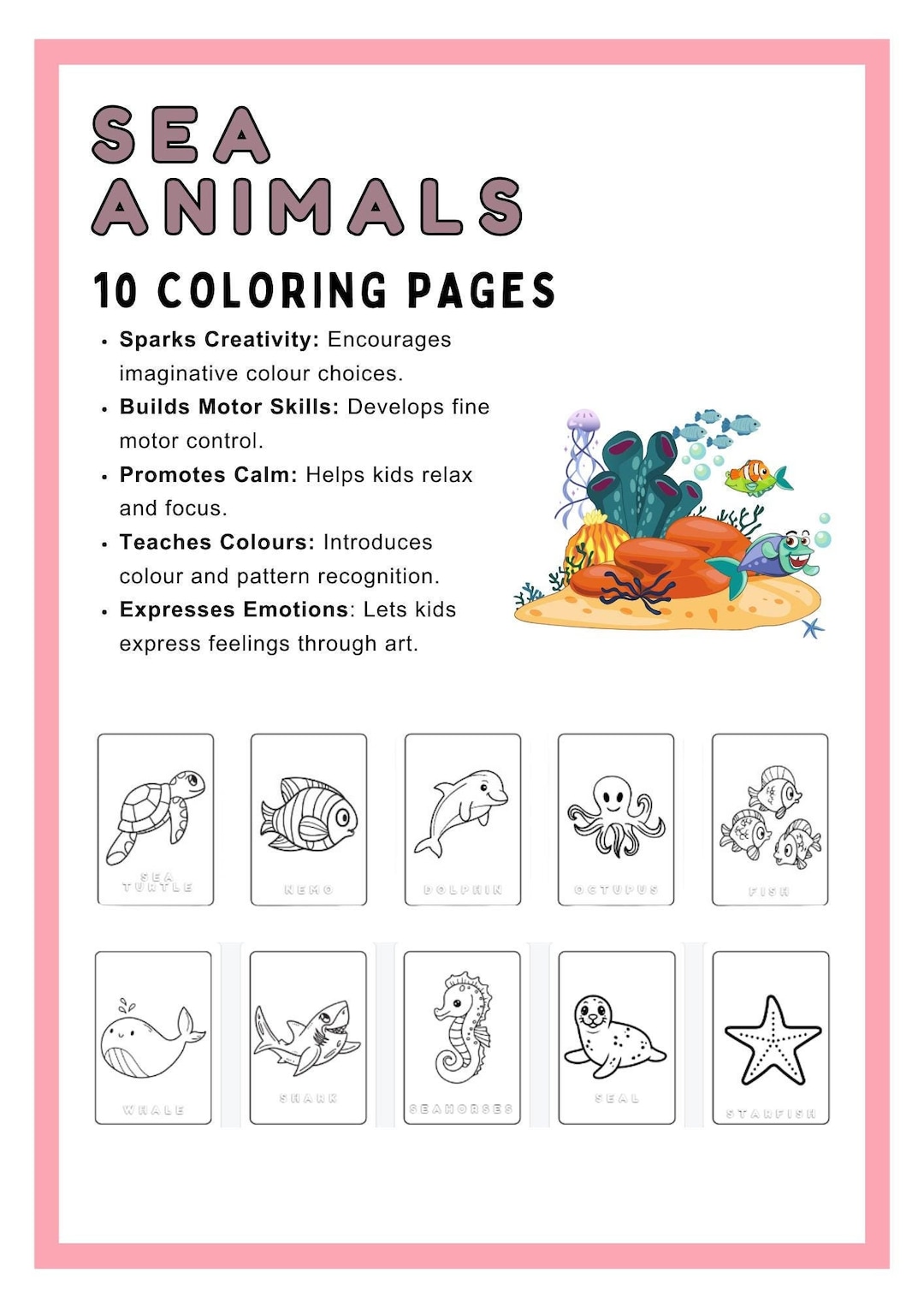 Sea Animals Coloring Pages | Kids Printable Activity | Ocean Animals ...
