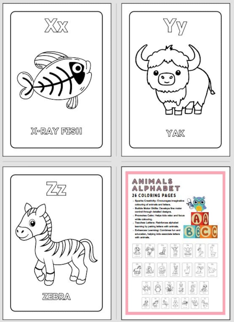 Alphabet Coloring Pages | Animal Letter Learning Cards | Printable Kids ...