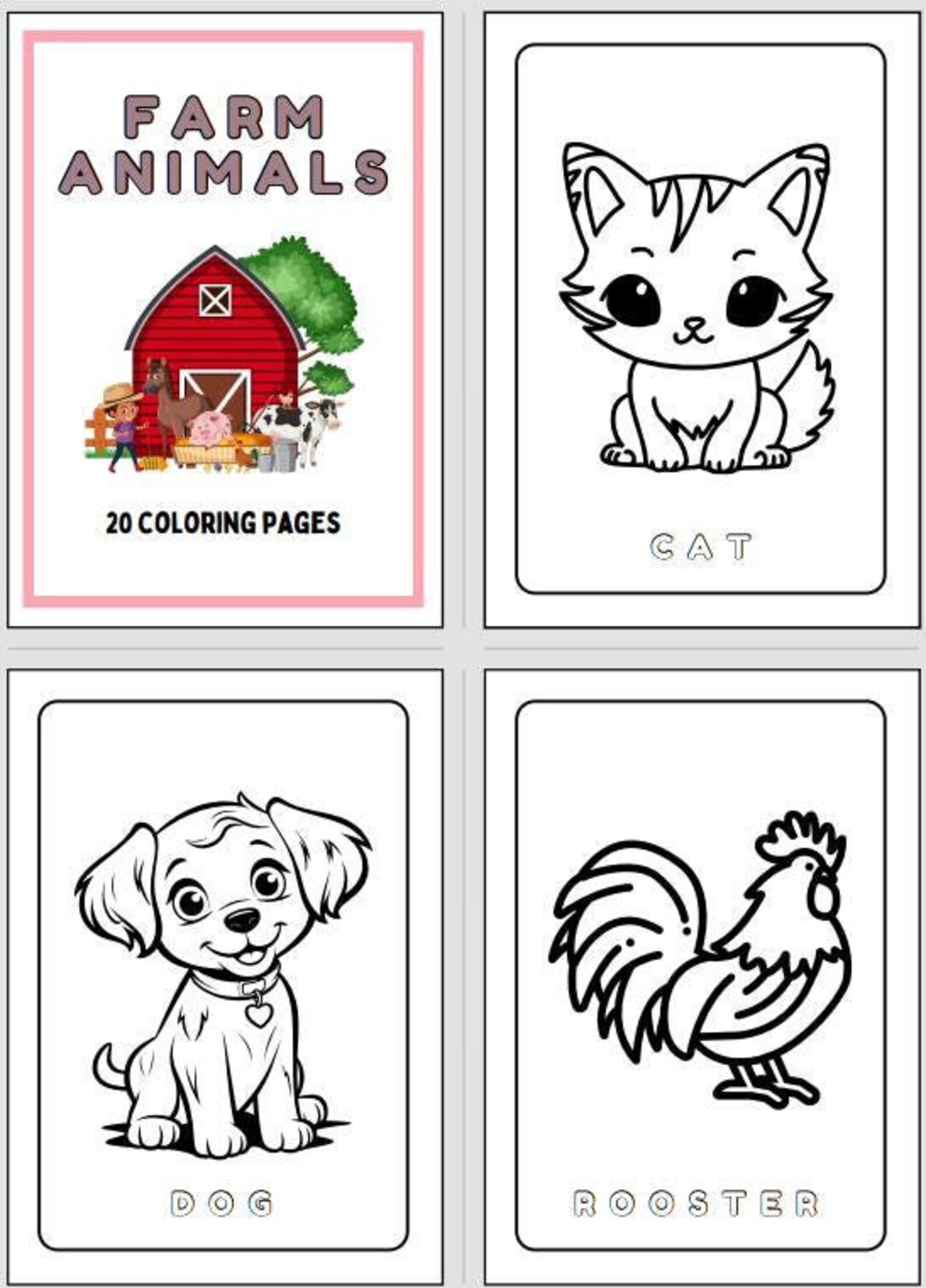 Farm Animal Coloring Pages: Kids Printable Activity (PDF Download A4 ...