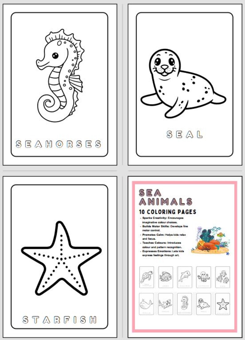 Sea Animals Coloring Pages | Kids Printable Activity | Ocean Animals ...