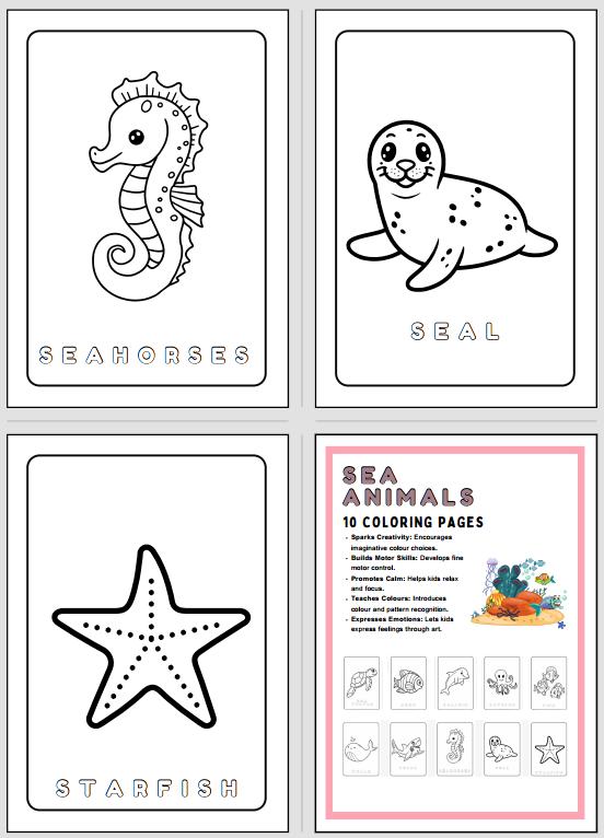 Sea Animals Coloring Pages | Kids Printable Activity | Ocean Animals ...