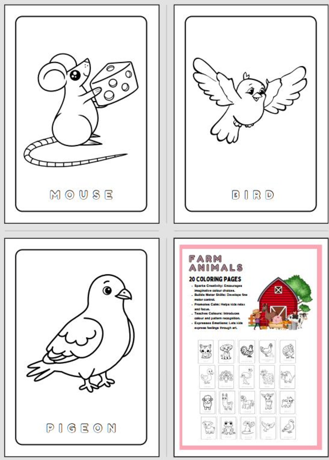 Farm Animal Coloring Pages: Kids Printable Activity (PDF Download A4 ...
