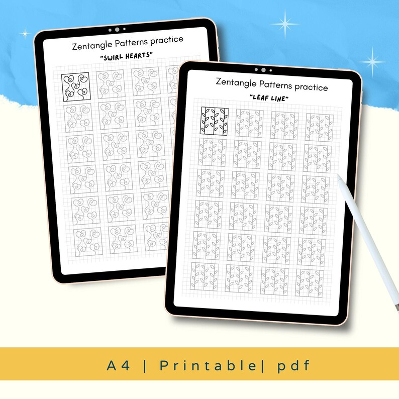 Zentangle Practice Sheets PDF – A4 Printable Hand-drawn Patterns for ...
