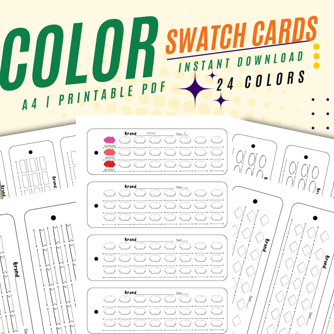 Blank Color Swatch Cards: 24 Printable Palettes (digital Download) - Etsy