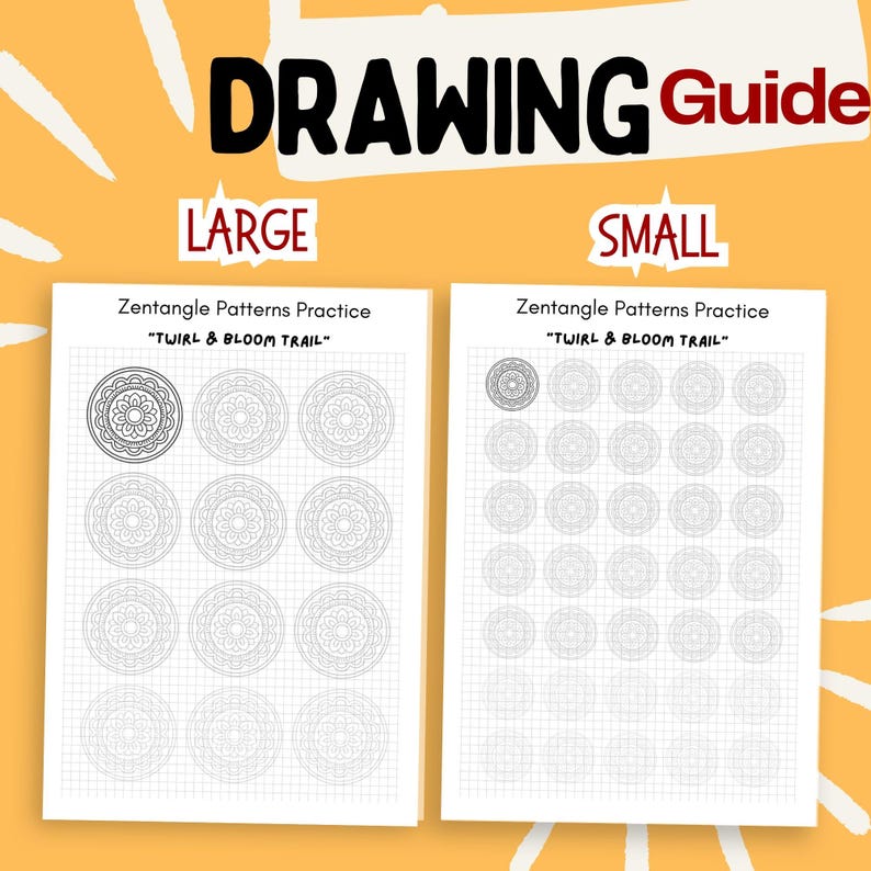 Zentangle Practice Sheets for Beginners | 12 Page Floral & Mandala ...