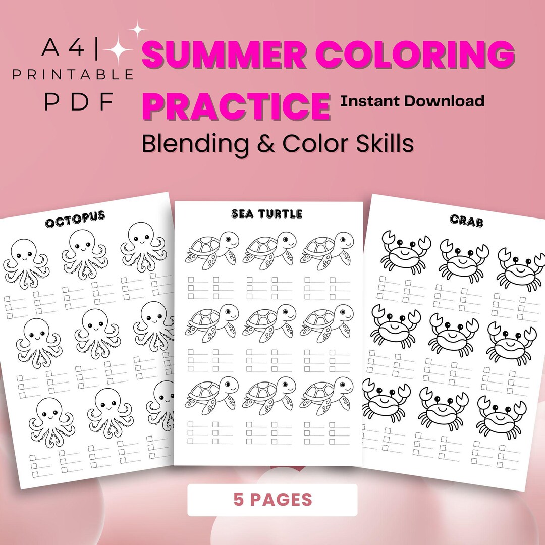 Summer Coloring Practice Pages 5 Printable Sheets | A4 PDF for Kids ...