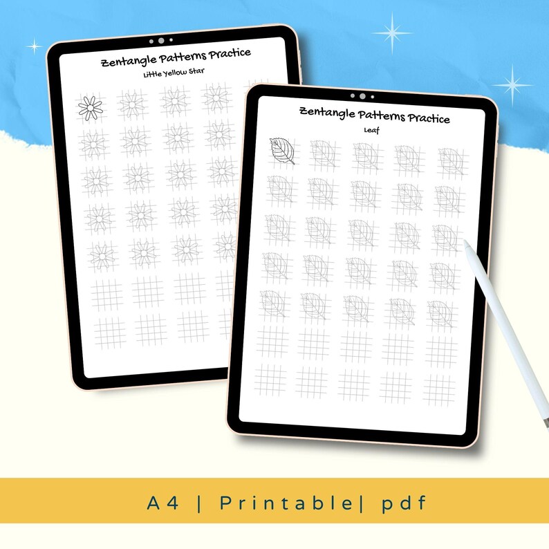 Zentangle Drawing Practice Sheets for Beginners | Nature Theme ...