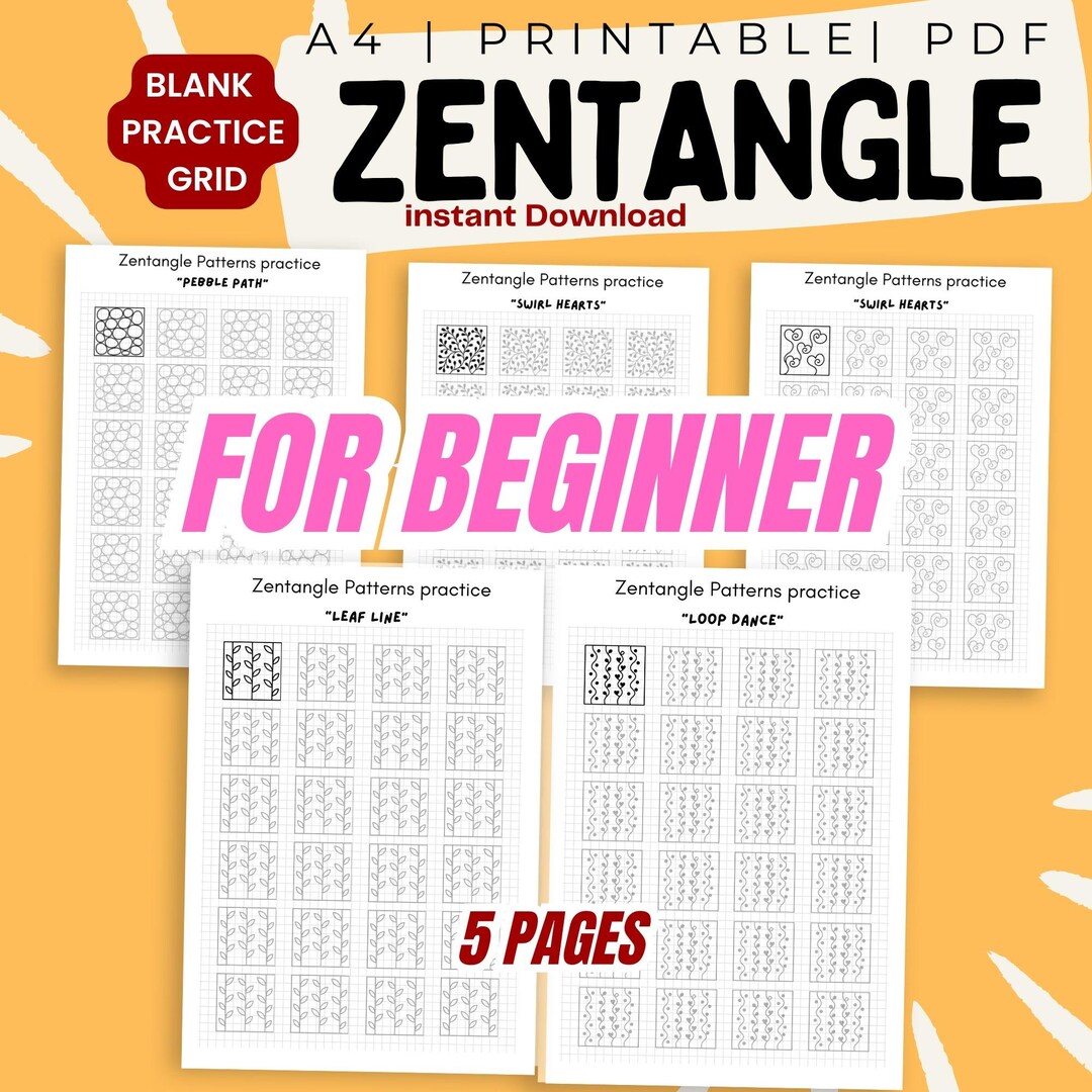 Zentangle Practice Sheets PDF – A4 Printable Hand-drawn Patterns for ...