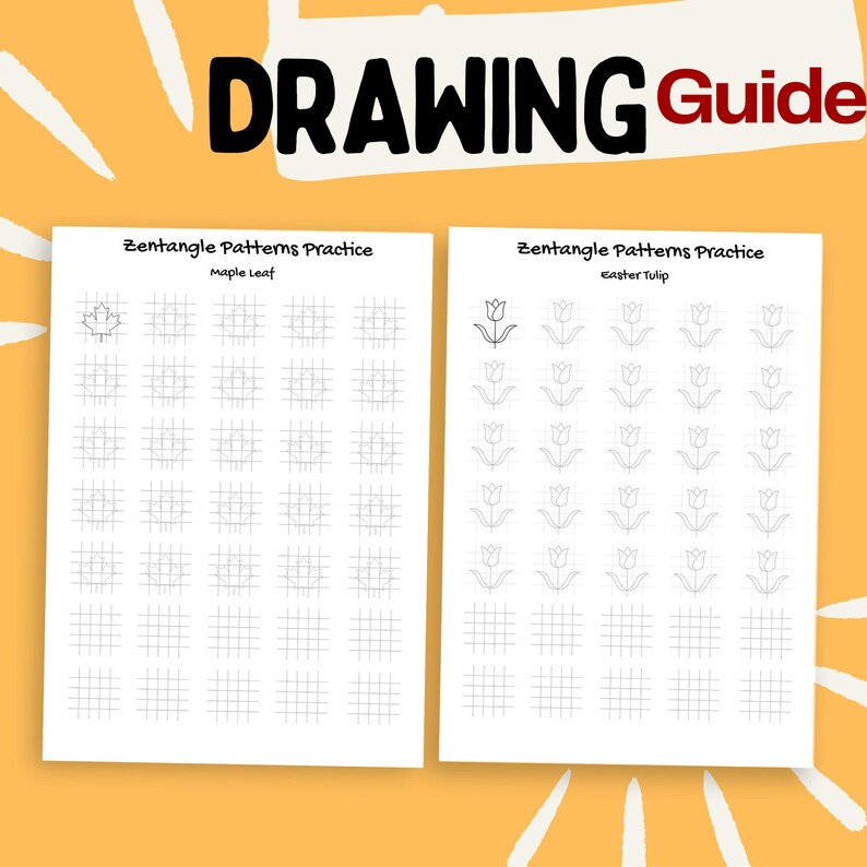 Zentangle Drawing Practice Sheets for Beginners | Nature Theme ...