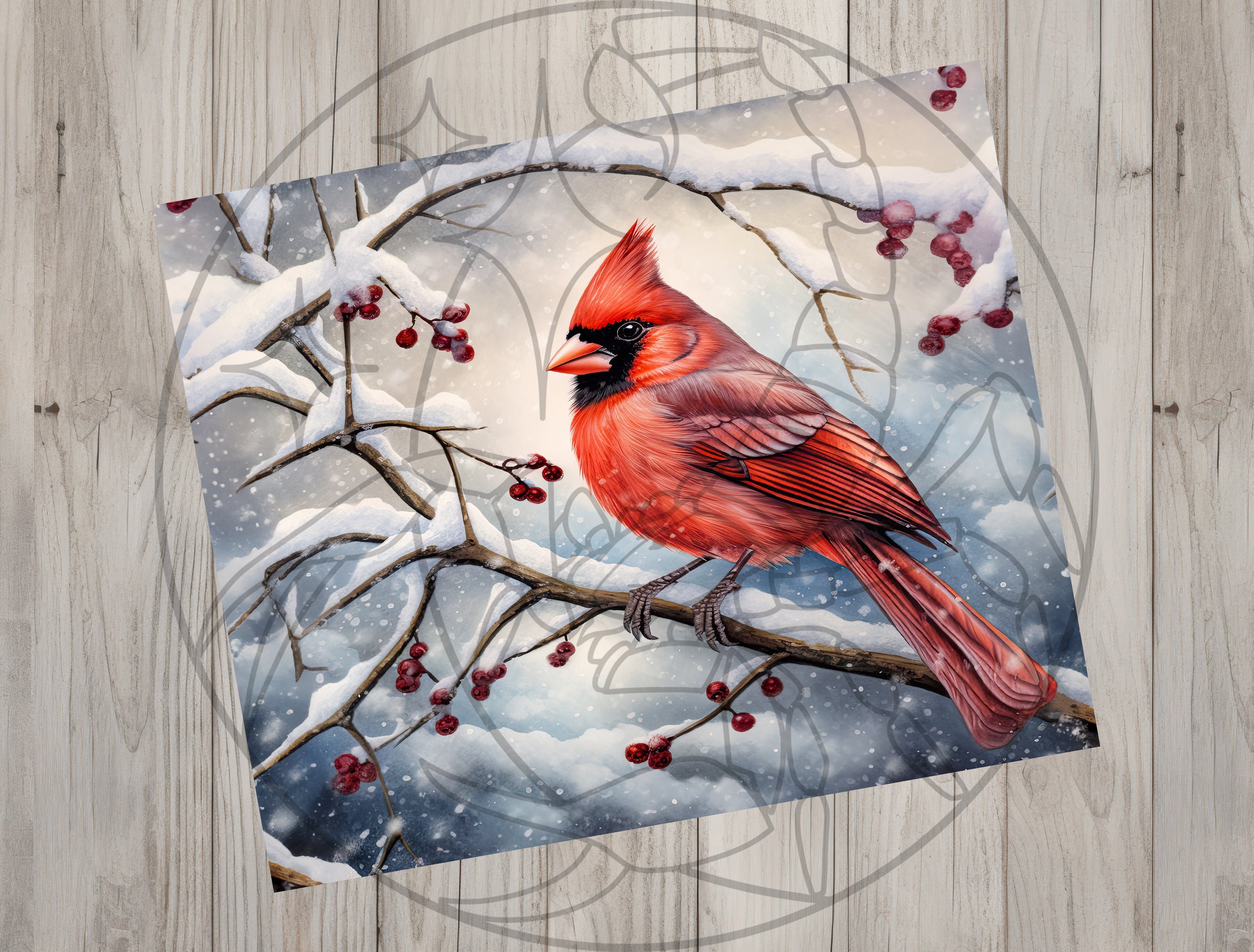 Seamless Vintage Winter Cardinal Design Christmas 20 Oz - Etsy