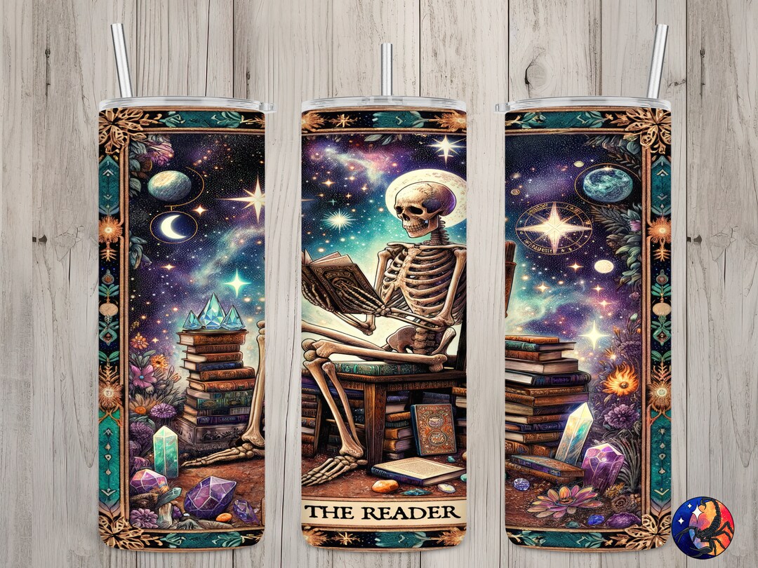 Seamless the Reader Skeleton Tarot Card Design, Boho 20 Oz Skinny ...