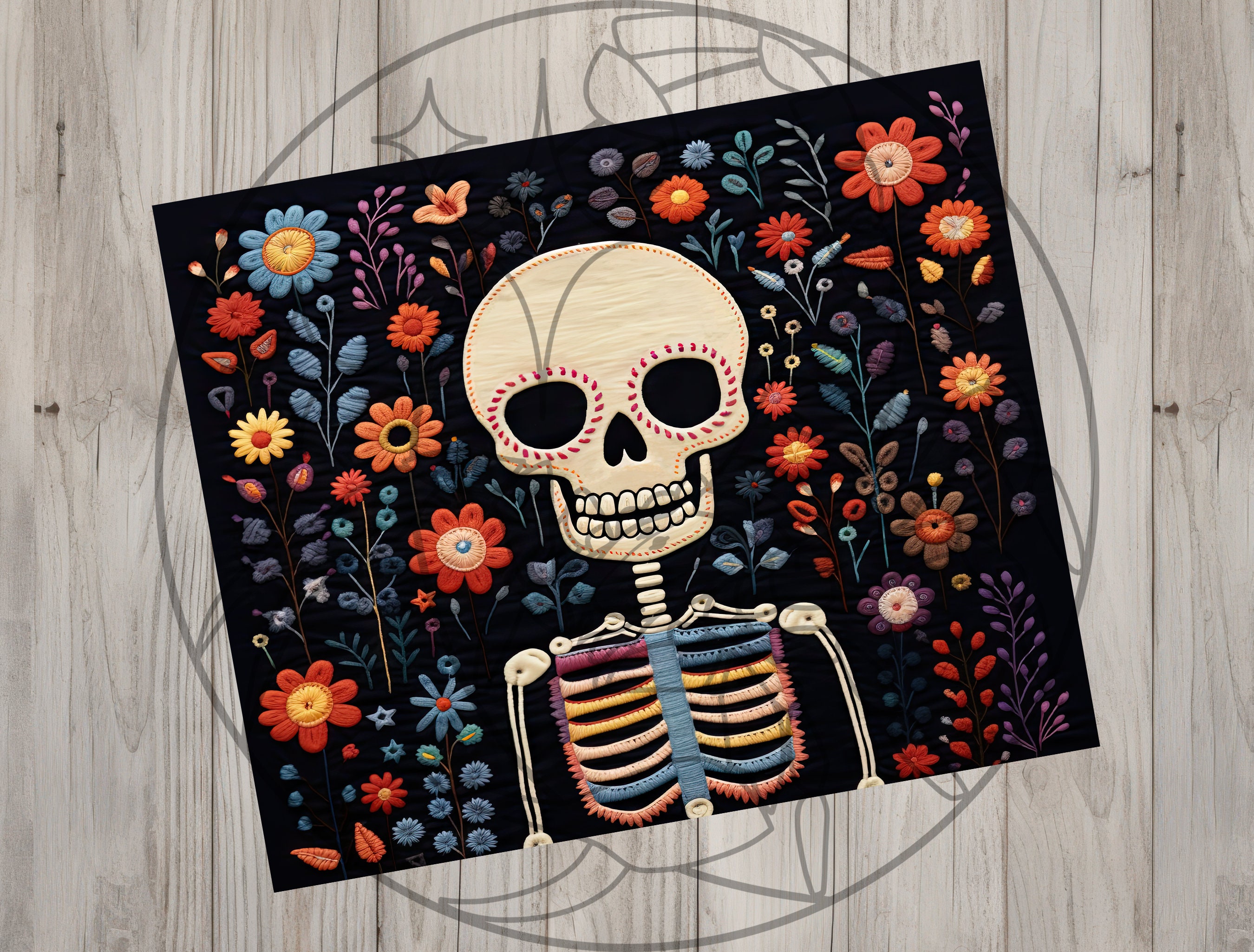 Seamless Embroidered Skeleton Design Skeleton 20 Oz Skinny - Etsy