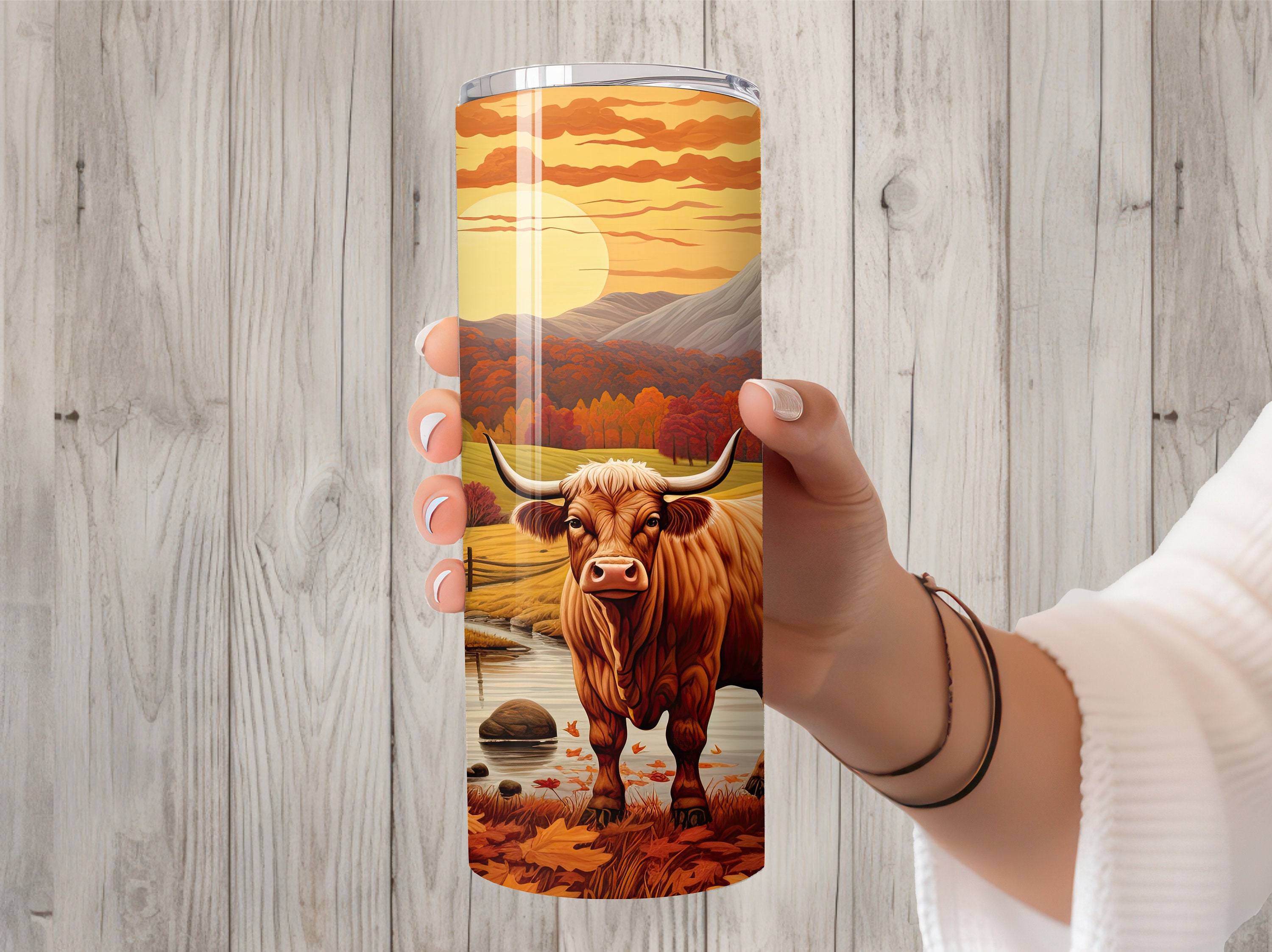 Seamless Highland Cow & Fall Landscape Design Fall 20 Oz - Etsy