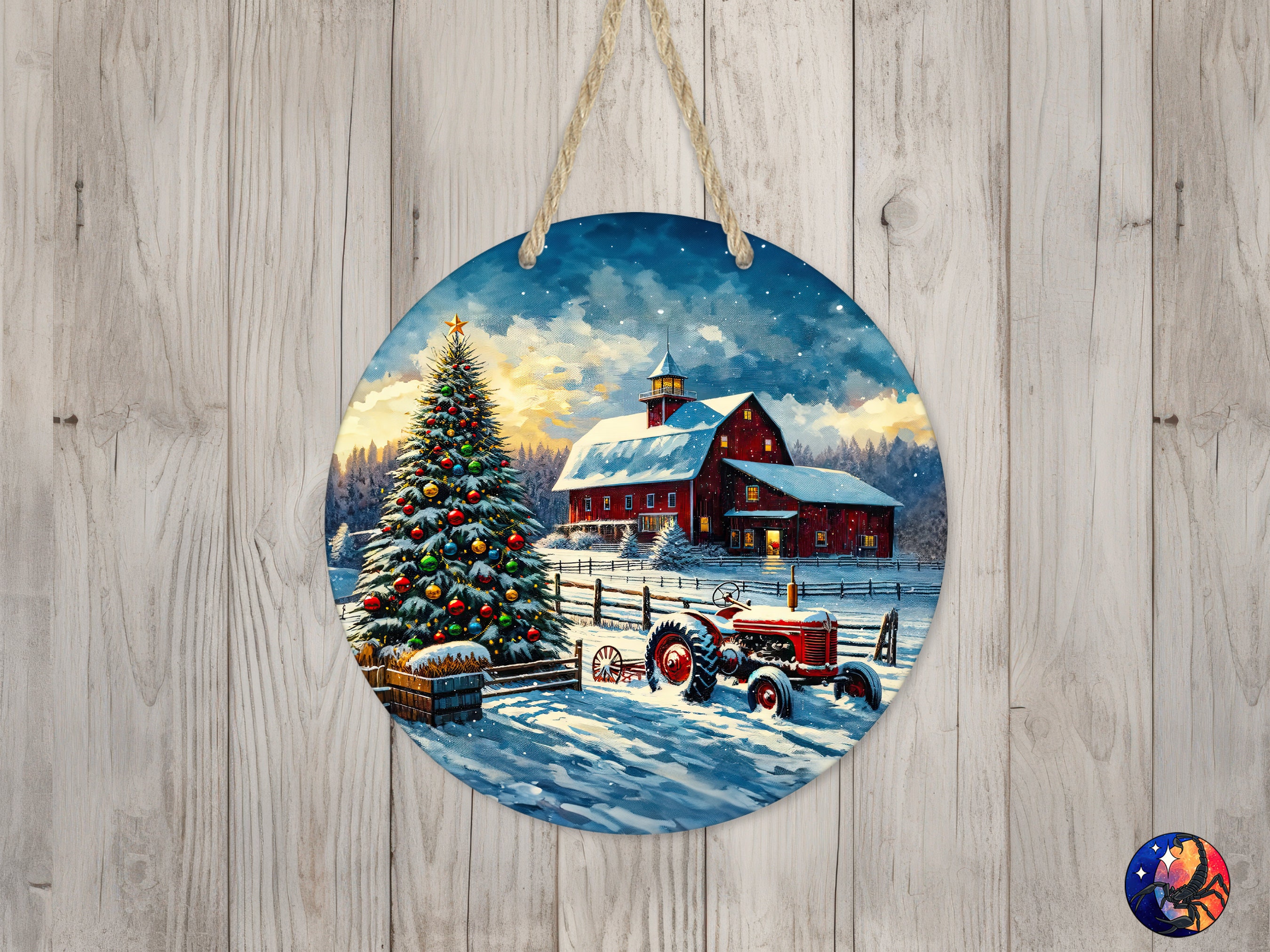 Red Barn Textured Canvas Sign Round Door Hanger Design, 12 Inch ...