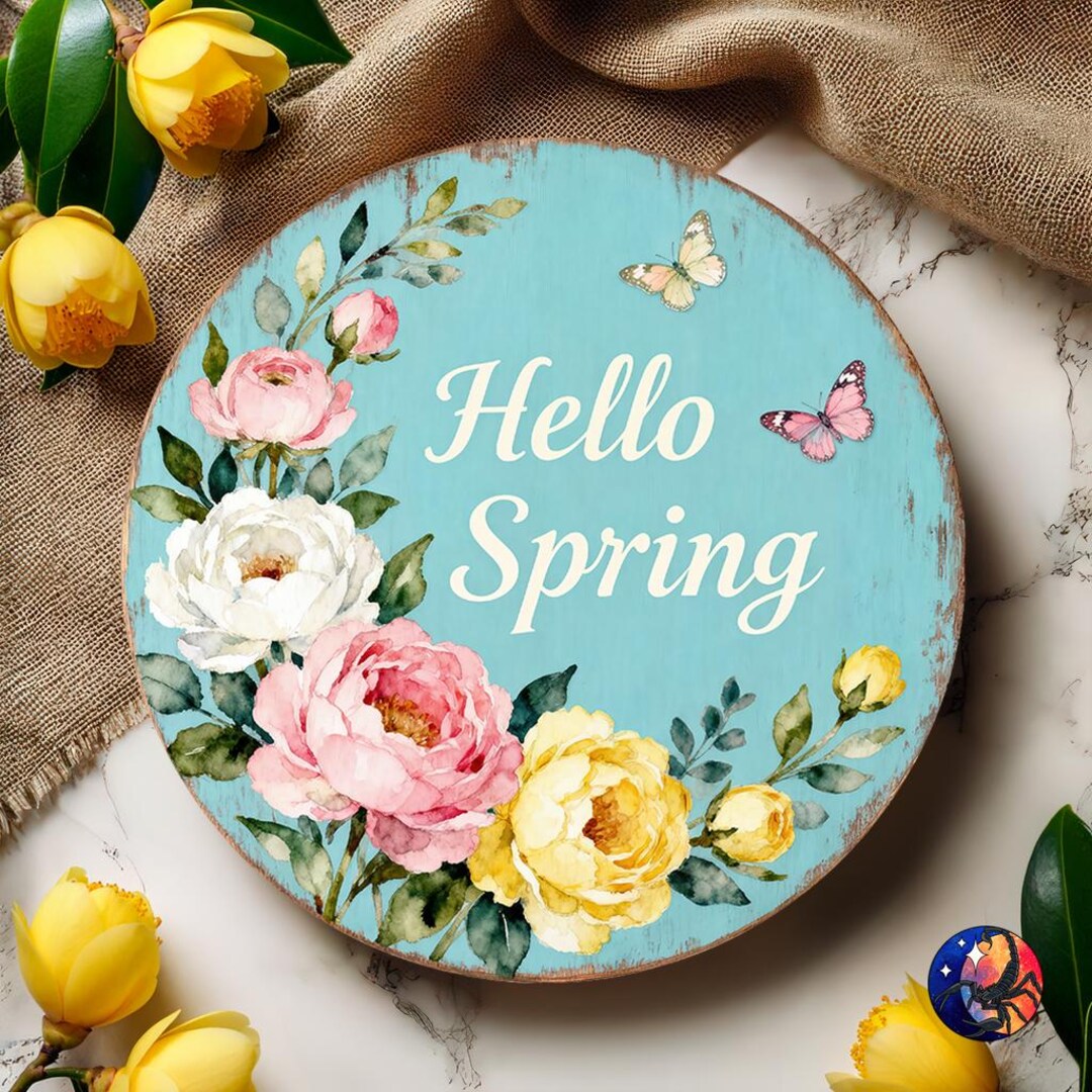 Hello Spring Rustic Farmhouse Floral Butterfly Door Hanger Design, 12 ...