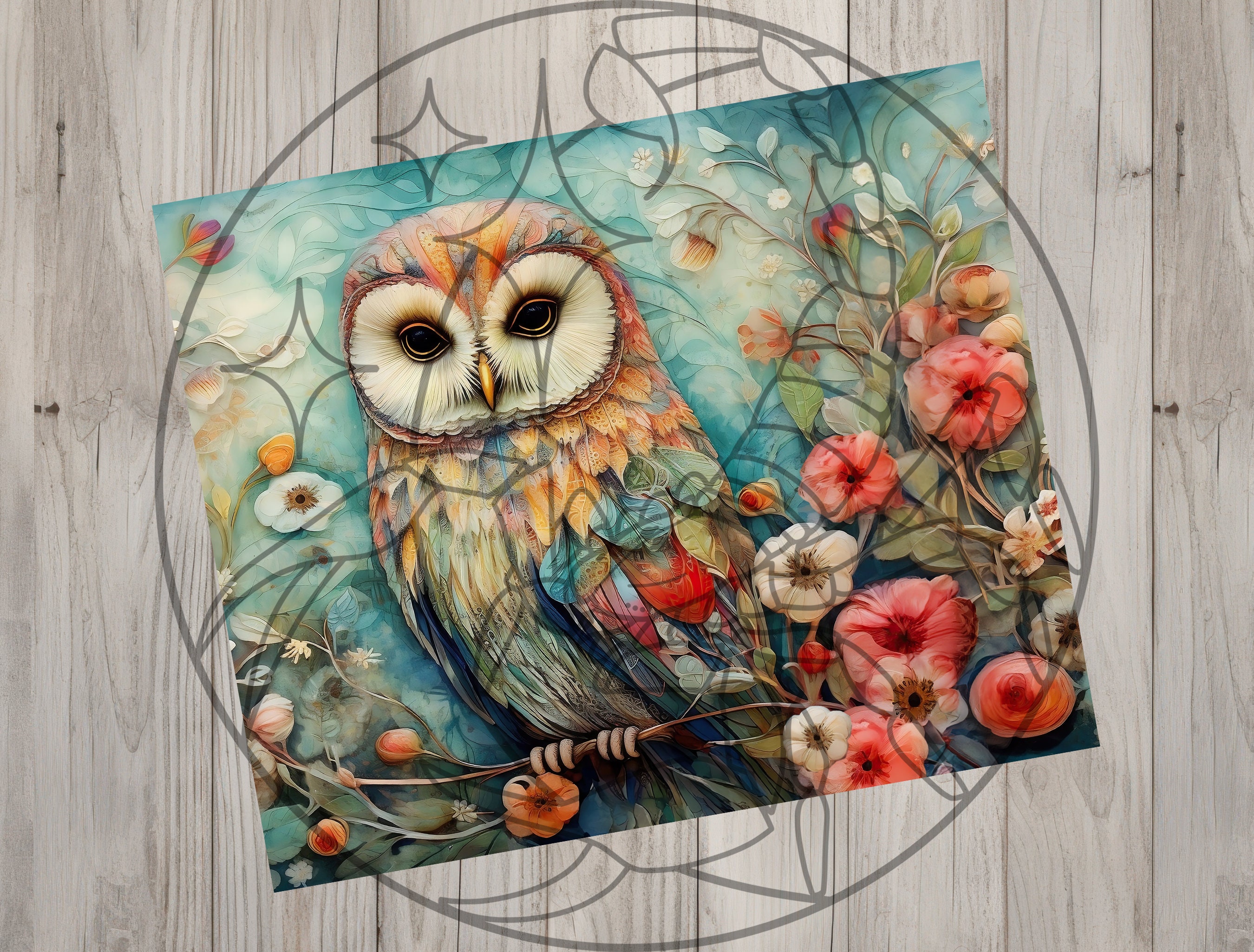 Seamless Pastel Colorful Barred Owl & Floral Design, Owl 20oz Skinny ...