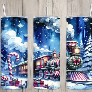 Seamless Peppermint Candy Cane Train Design, Christmas 20 Oz Skinny ...