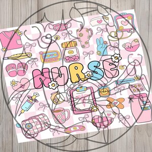 Seamless Cute Pastel Retro Groovy Doodle Nurse Design, Registered Nurse ...