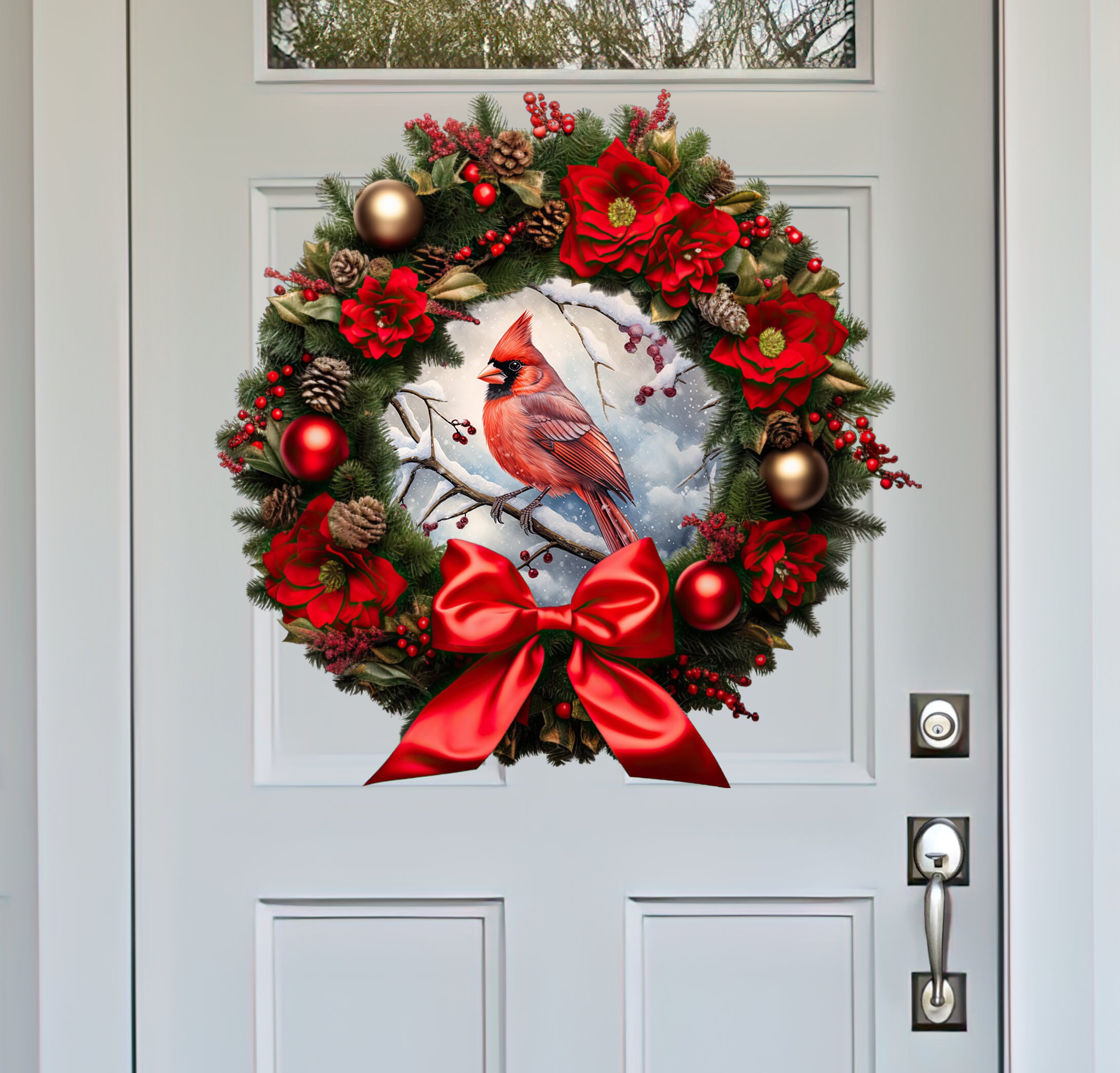 Vintage Winter Cardinal Sign Round Door Hanger Design, Christmas 12 ...