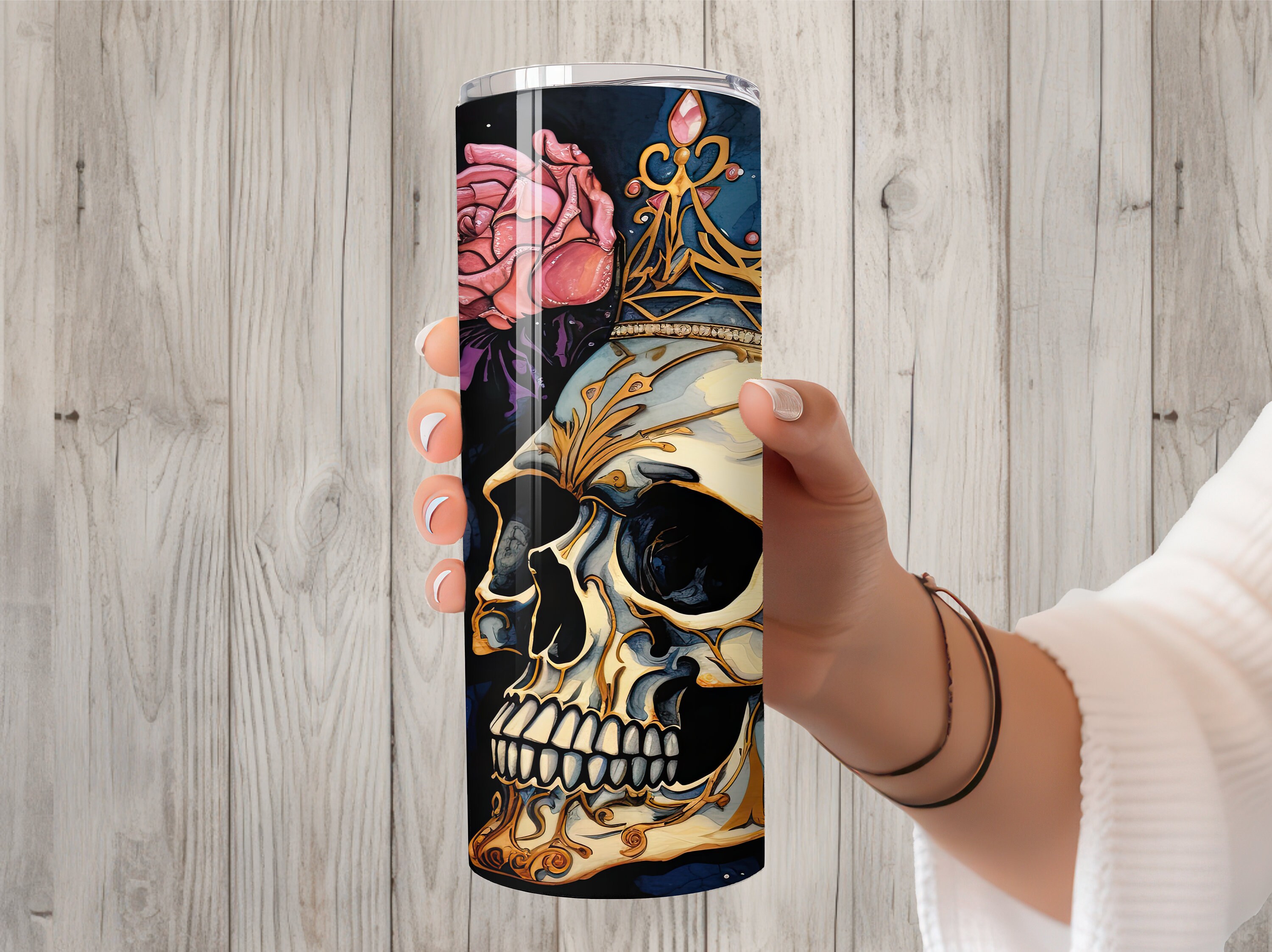 Seamless Alcohol Ink Skull & Crown Design Skull 20 Oz Skinny - Etsy