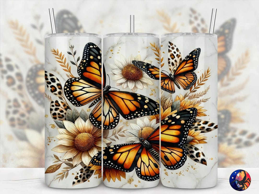 Monarch Butterfly Leopard Print Rustic Floral & Marble Design, Seamless ...