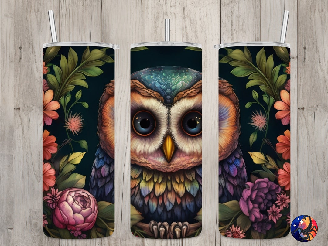 Seamless Cute Baby Owl & Floral Design, Owl 20 Oz Skinny Straight ...