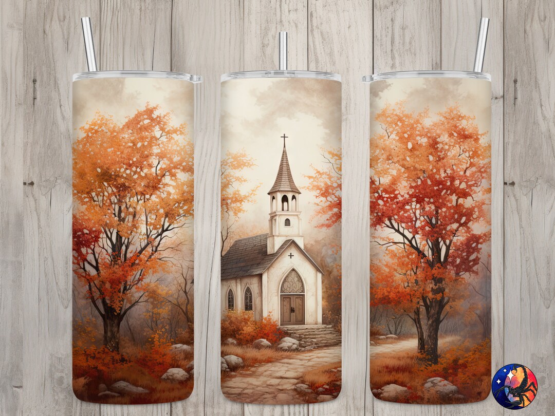 Seamless Rustic Church & Fall Landscape Design, Fall 20 Oz Skinny ...