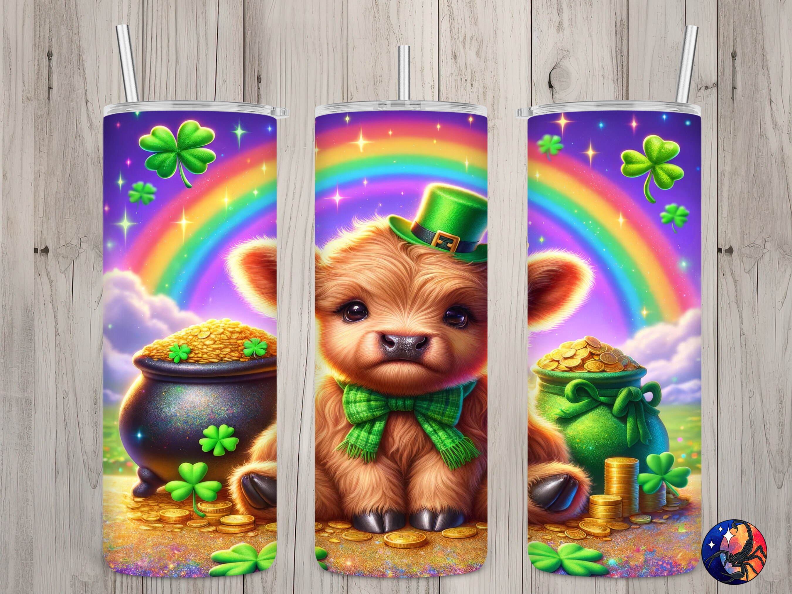 Seamless Shamrock Highland Cow Design, St. Patrick's 20 Oz Skinny ...