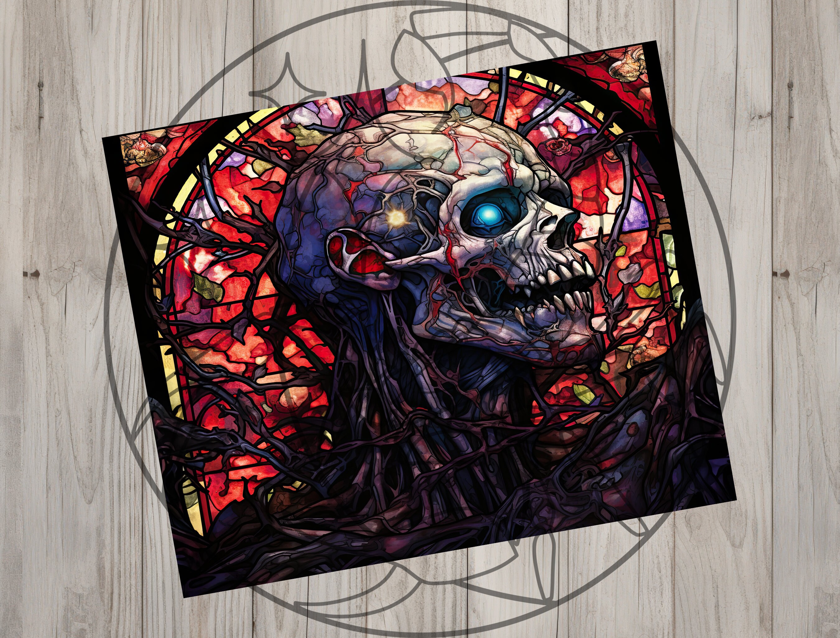 Seamless Stained Glass Zombie Design Halloween 20 Oz Skinny - Etsy