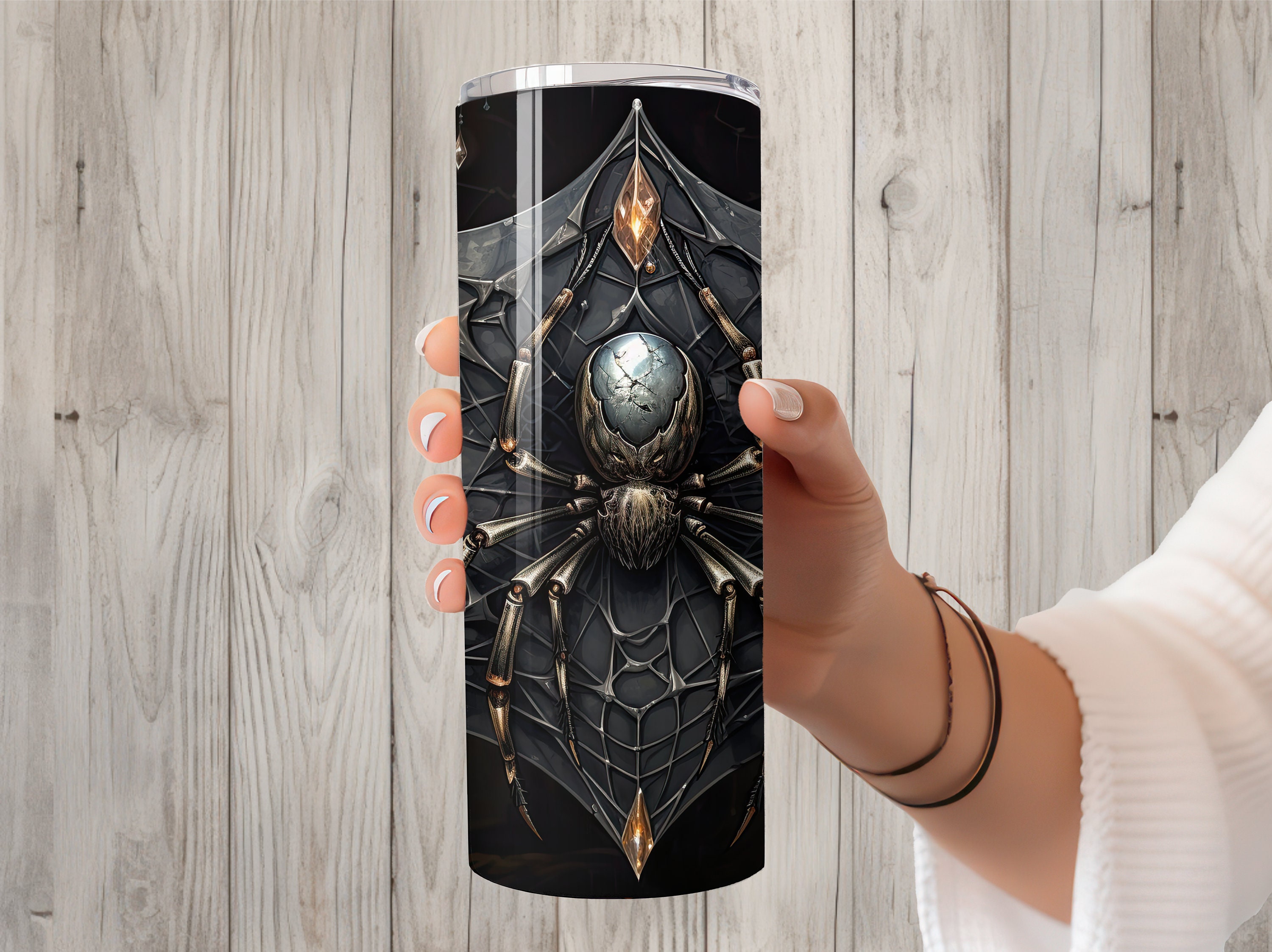 Seamless Silver Metallic Spider Design Halloween 20 Oz Skinny - Etsy