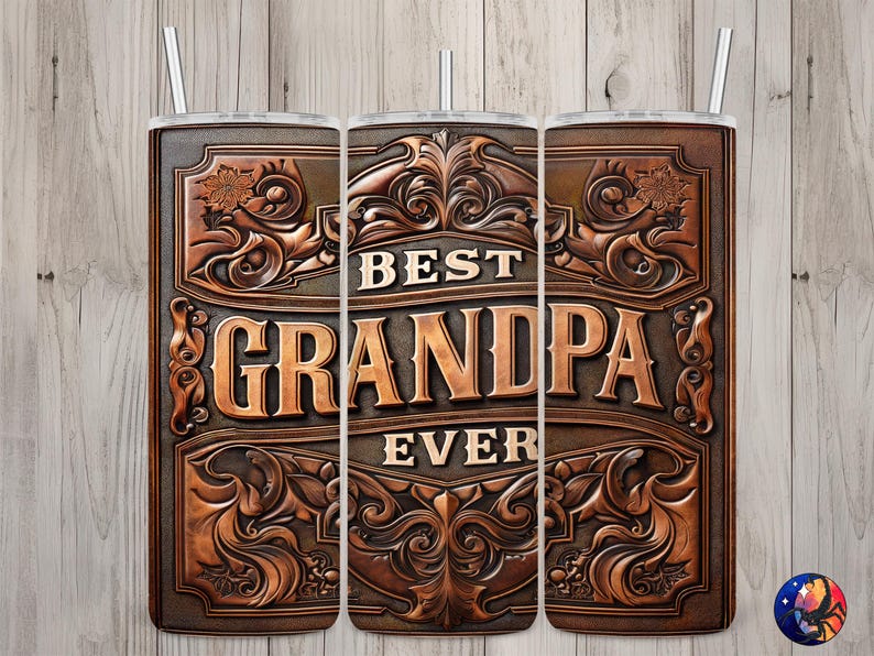 Seamless 3D Carved Leather Best Grandpa Ever Design, Grandpa 20 Oz ...