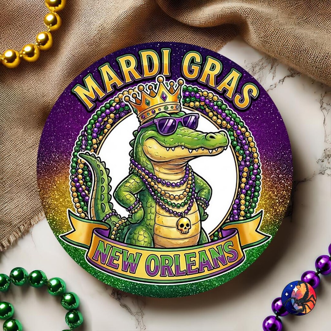 Mardi Gras New Orleans King Gator Beads & Glitter Door Hanger Design ...