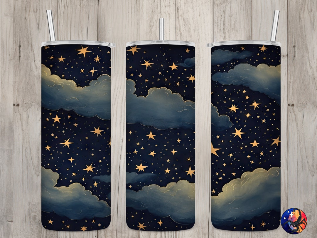 Seamless Celestial Night Sky & Stars Design, Celestial 20 Oz Skinny ...